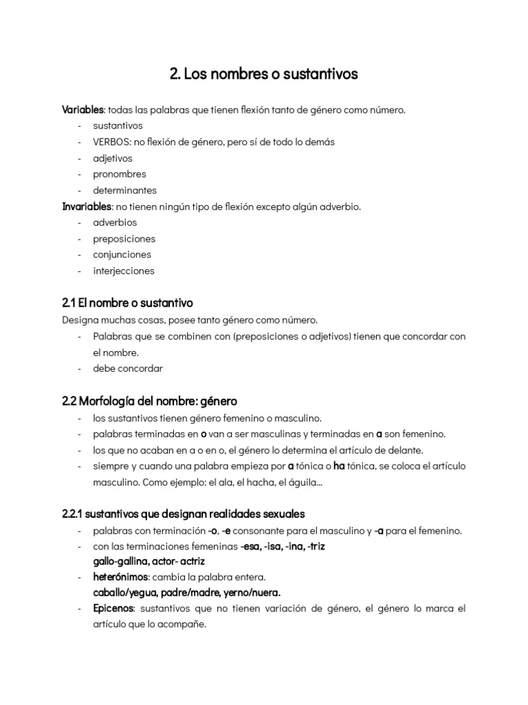 Los Nombres o Sustantivos | PDF | Género gramatical | Sustantivo