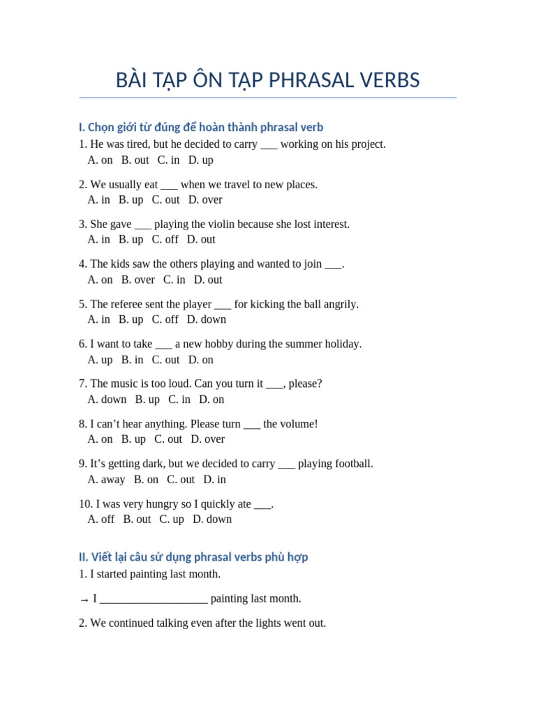 Bai Tap Phrasal Verbs | PDF