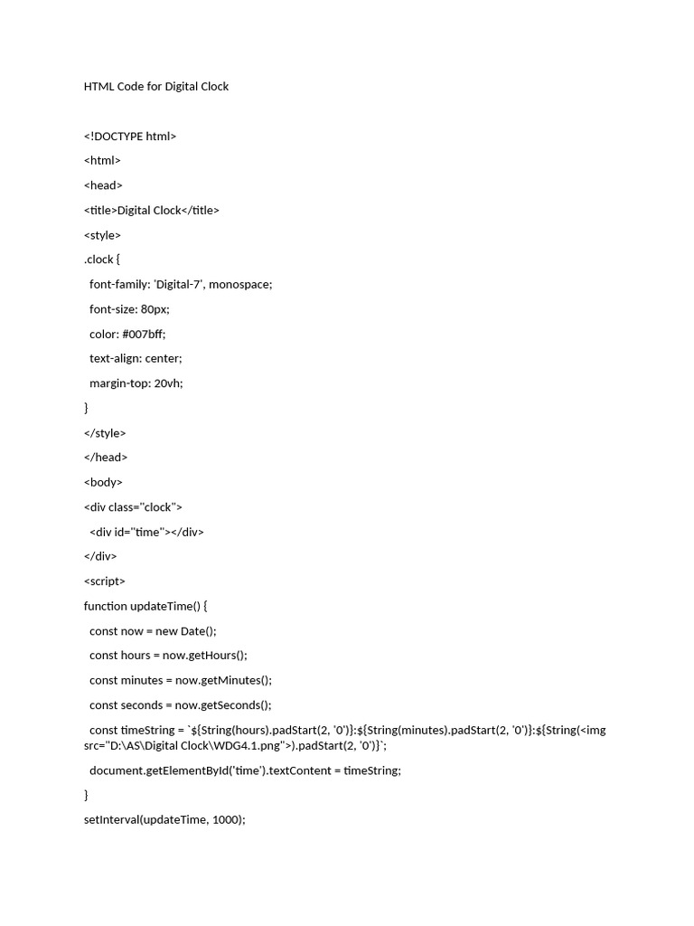 Digital Clock Code | PDF
