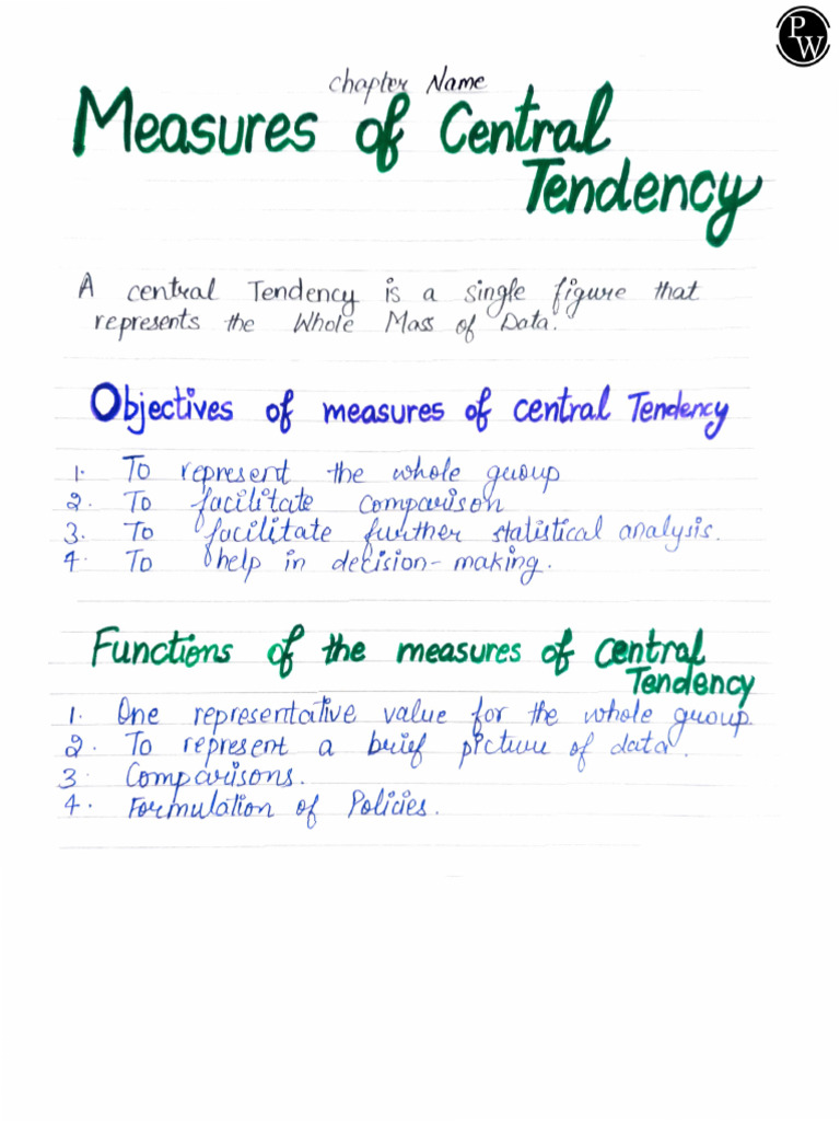 Measures of Central Tendency-Arithmetic Mean Handwritten Notes | PDF