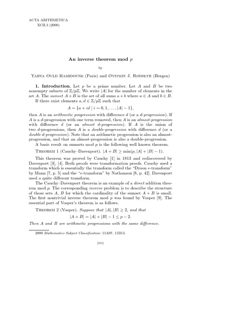 An Inverse Theorem Mod P | PDF | Number Theory | Discrete Mathematics