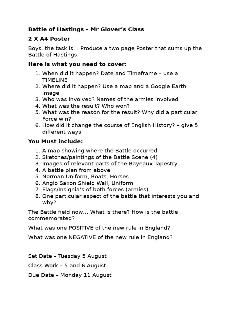 Battle of Hastings Overview Poster | PDF