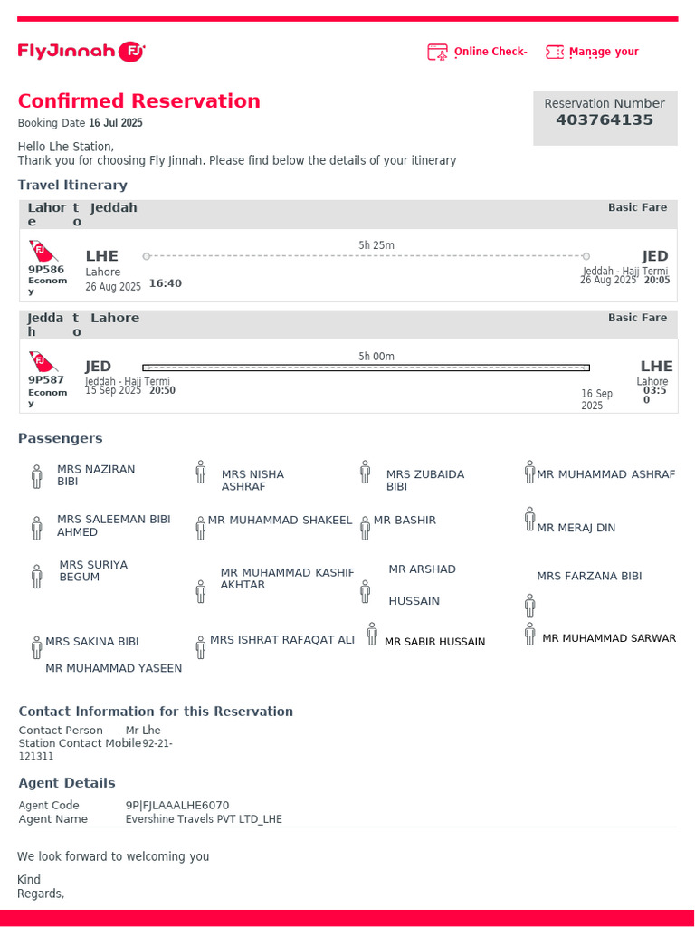 Manage Your Fly Jinnah Booking Online | PDF