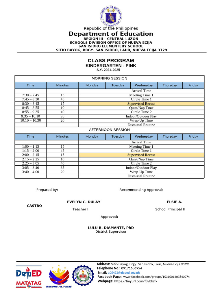 Kindergarten MATATAG CLASS PROGRAM 2024 | PDF