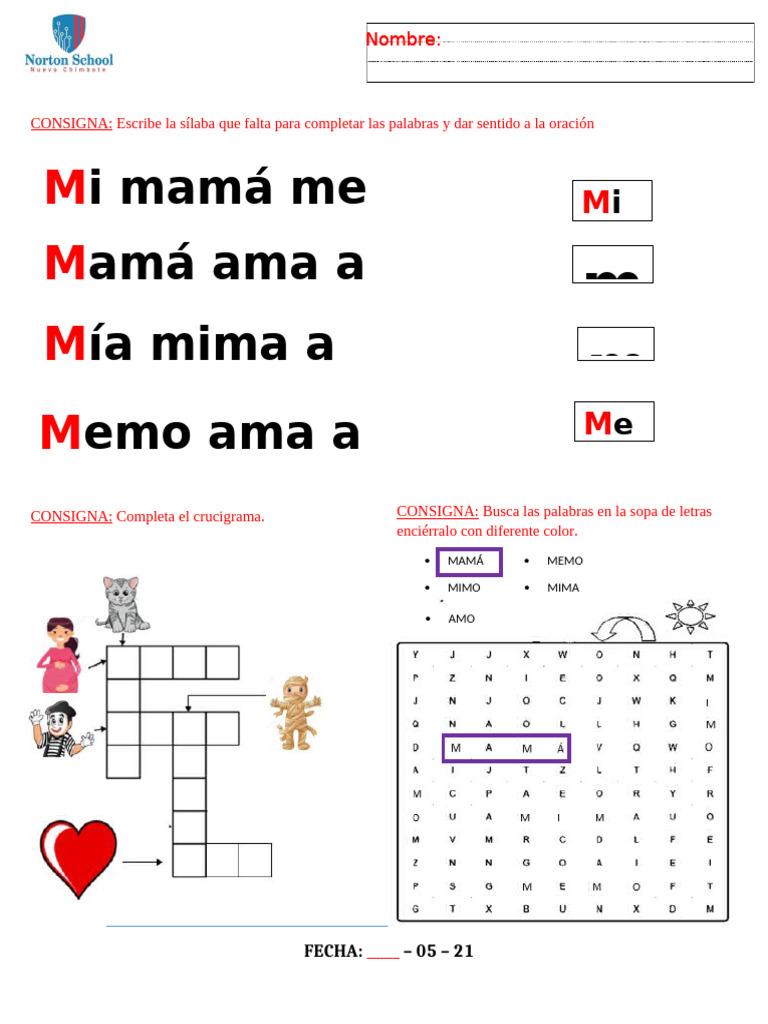 Hoja de Aplicación - Trabajando Con La Silabas Ma - Me - Mi - Mo - Mu | PDF