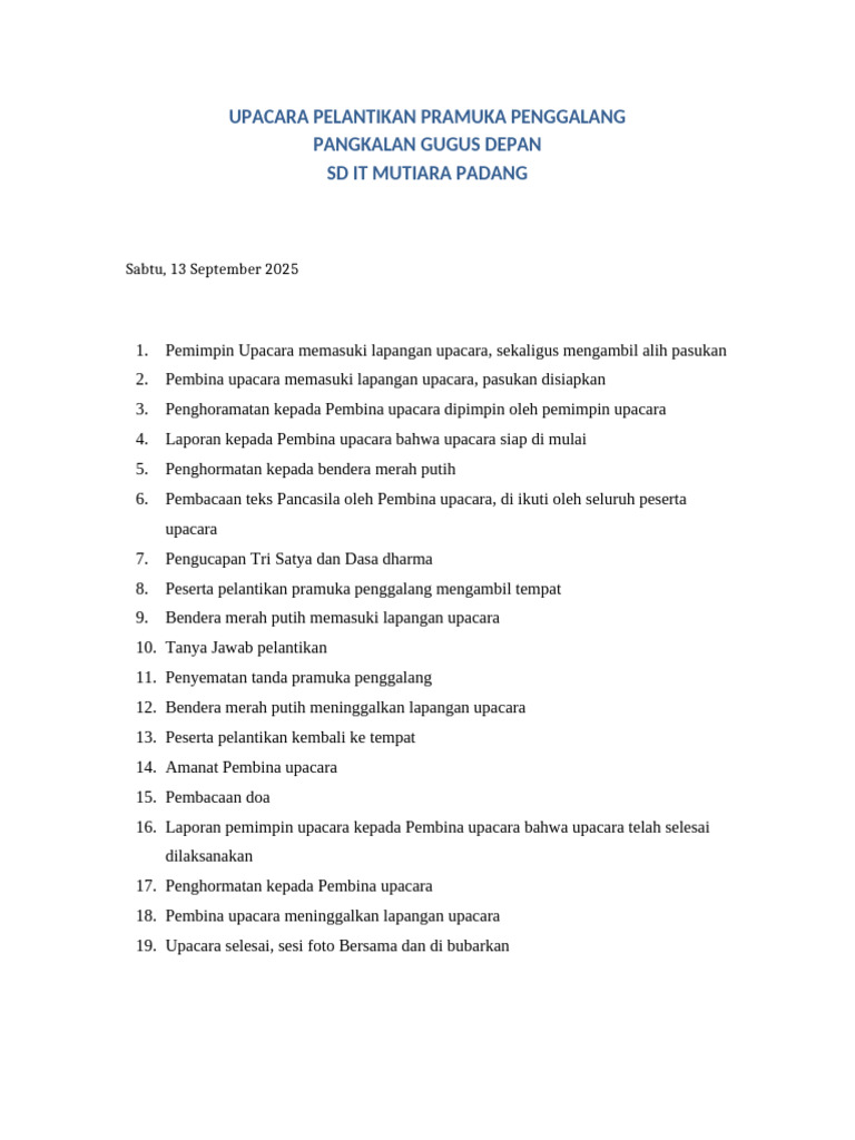 Teks Upacara Pelantikan Pramuka Penggalang | PDF