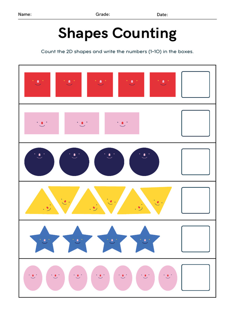 Shapes Counting Worksheet in Colorful Simple Style | PDF