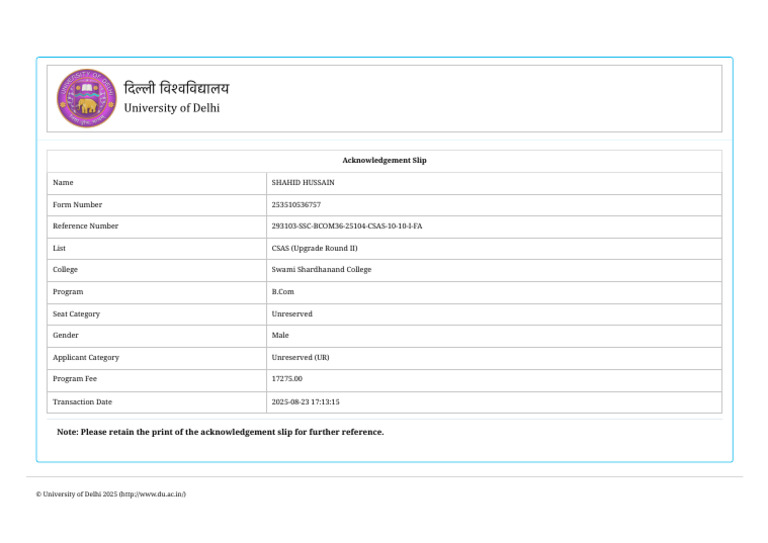 Fee Receipt SSN College | PDF