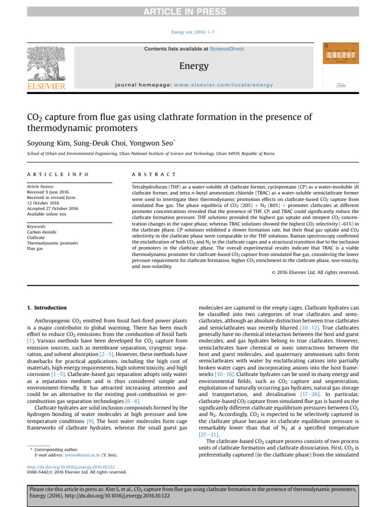 2017-CO 2 Capture From Flue Gas Using Clathrate Formation in The ...