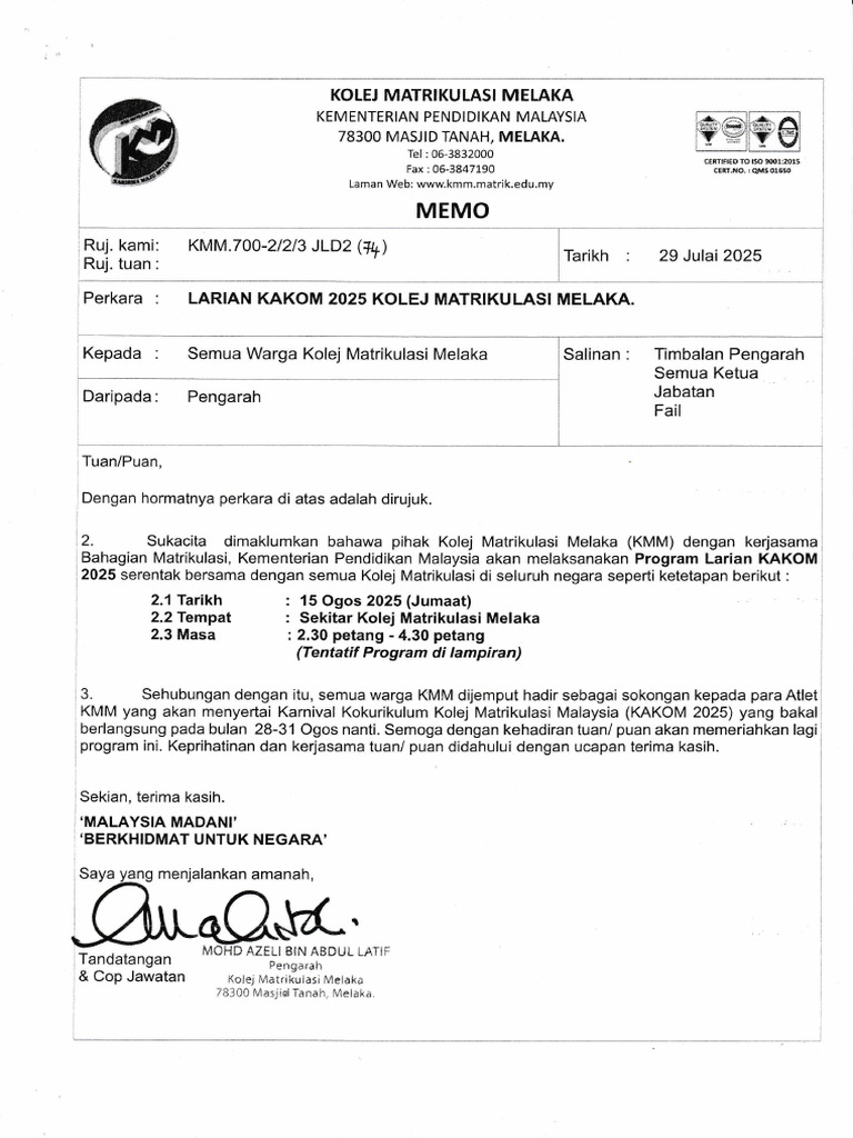 Memo Jemputan Ke Program Larian Kakom 2025 Ver3 | PDF