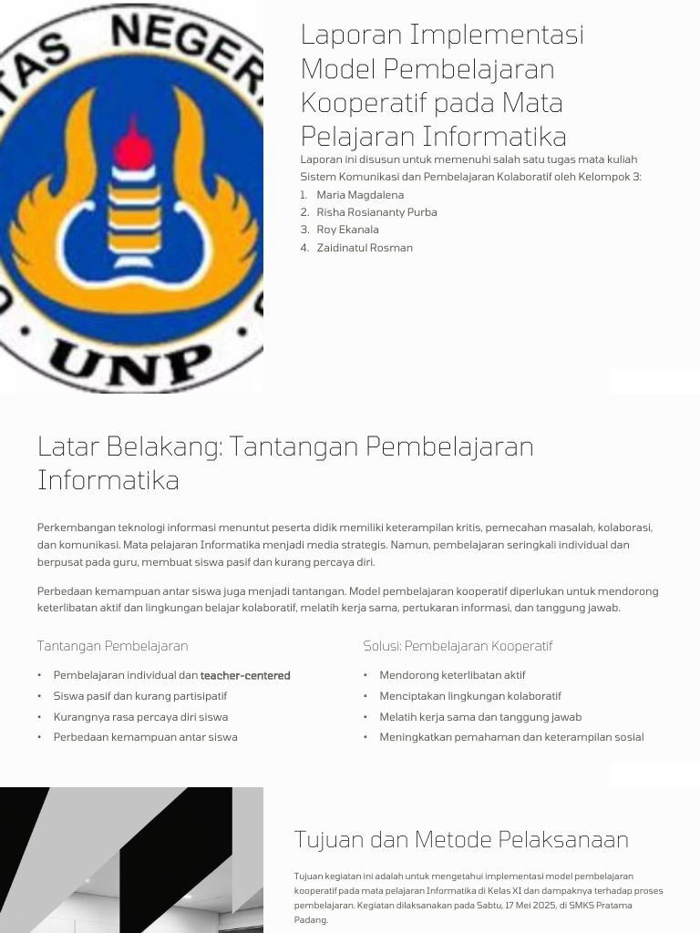 Laporan Implementasi Model Pembelajaran Kooperatif Pada Mata Pelajaran ...