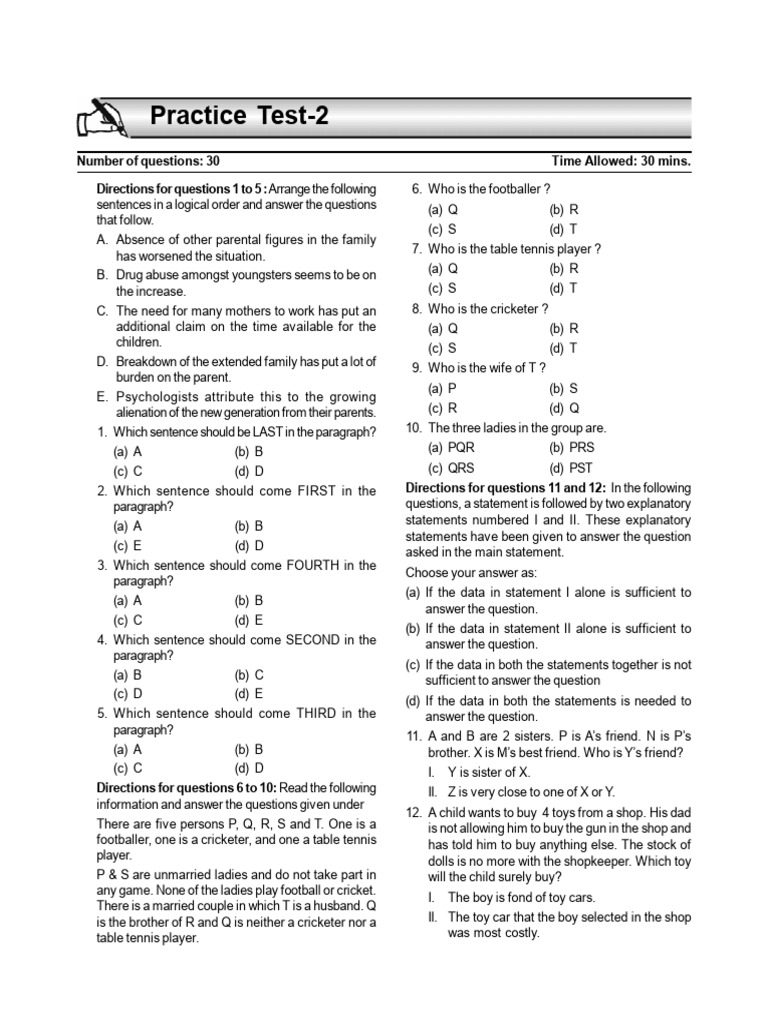 Logical Reasoning Practice Test 2 | PDF