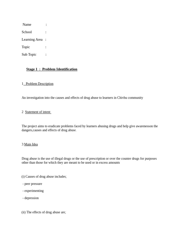 Drug Abuse Awareness Project in Chivhu | PDF | Substance Abuse | Drugs