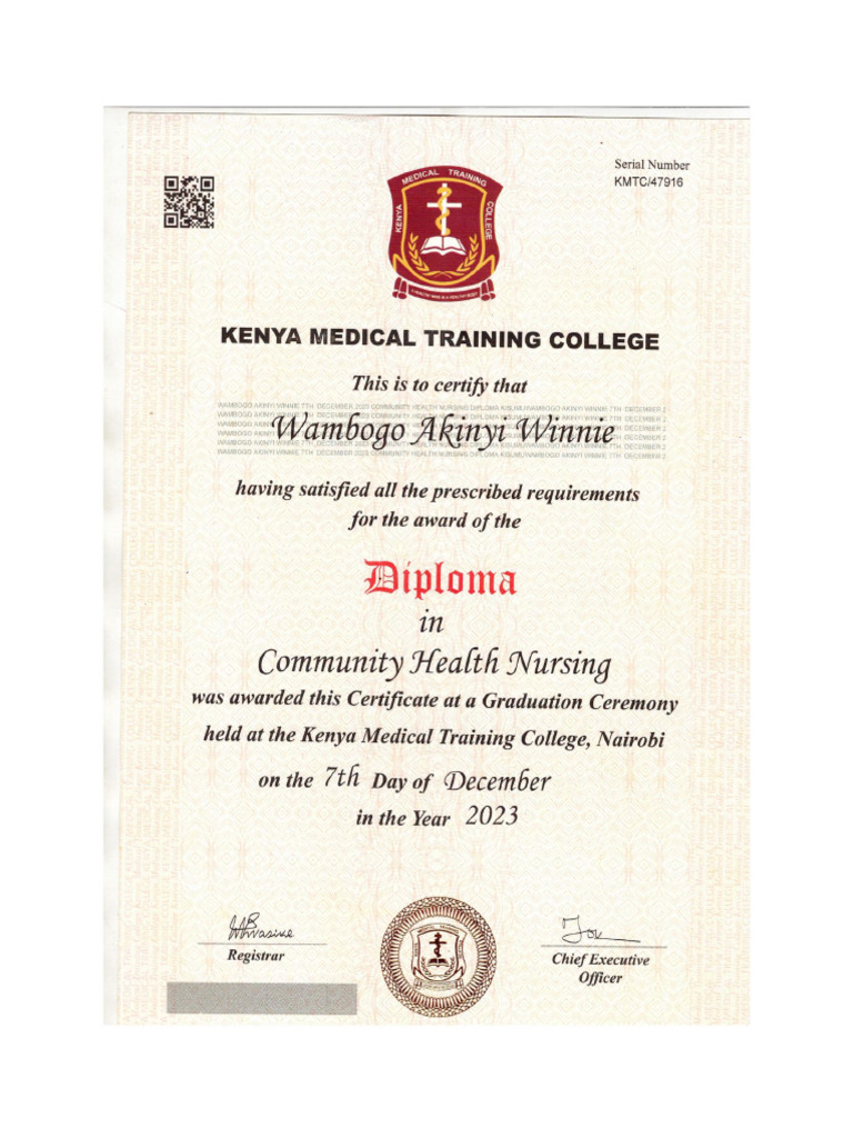 Winnie KMTC Certificate | PDF