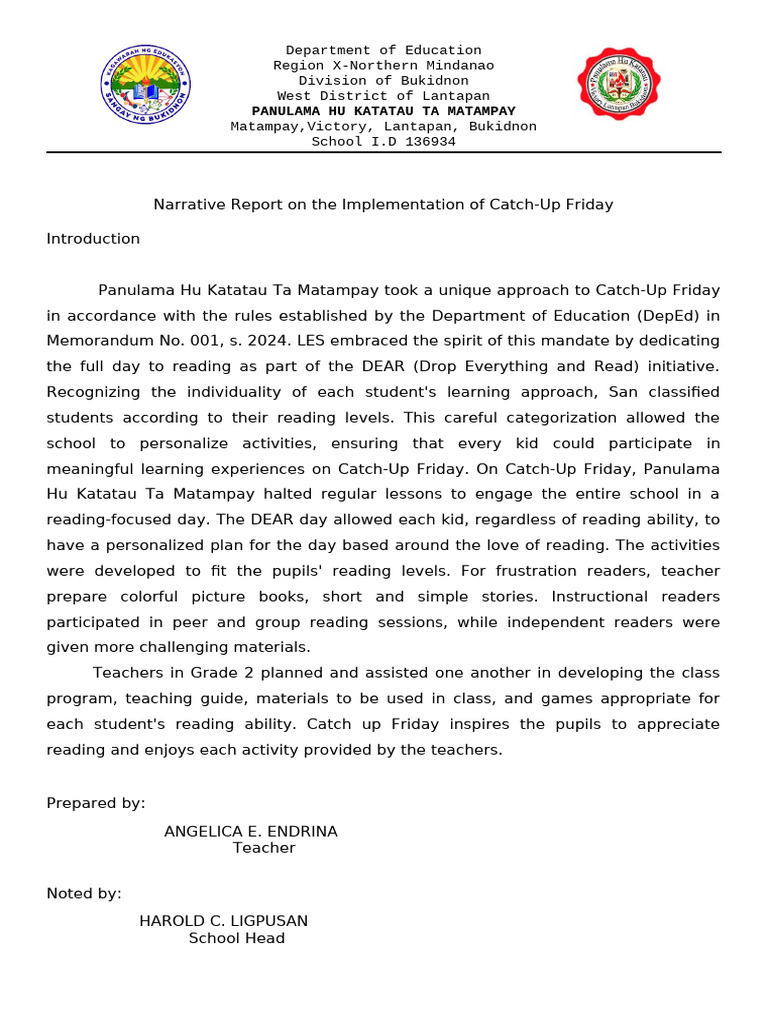 Catch-Up Friday Reading Initiative Report | PDF