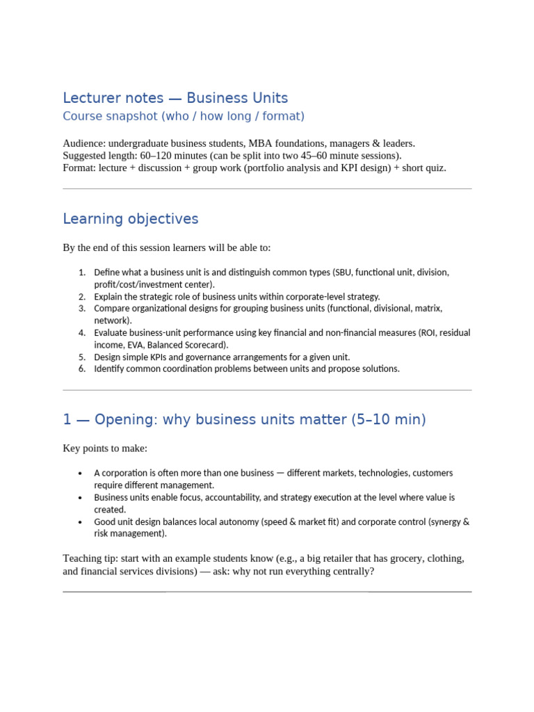 Understanding Business Units in Strategy | PDF | Performance Indicator ...