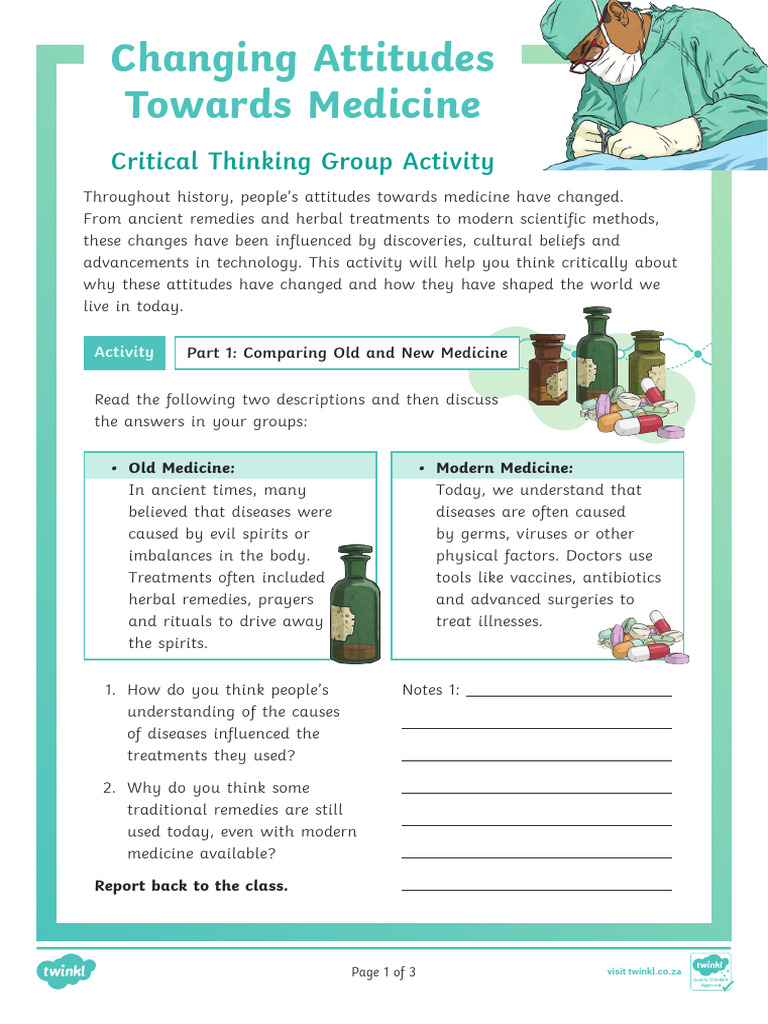 Changing Attitudes Towards Medicine Critical Thinking Group Activity ...