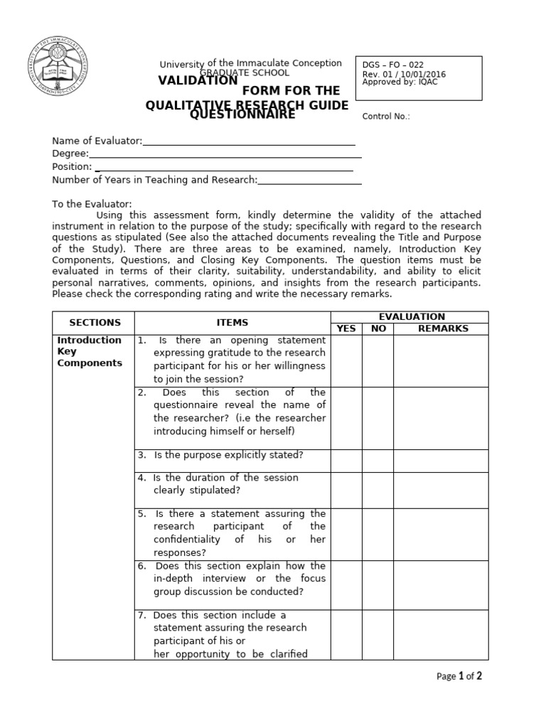 Qualitative Research Questionnaire Validation | PDF | Qualitative Research