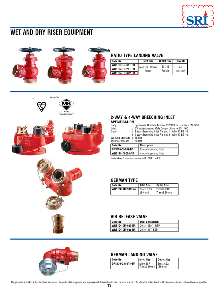 Wet and Dry Riser Equipment Specifications | PDF | Mechanical Engineering