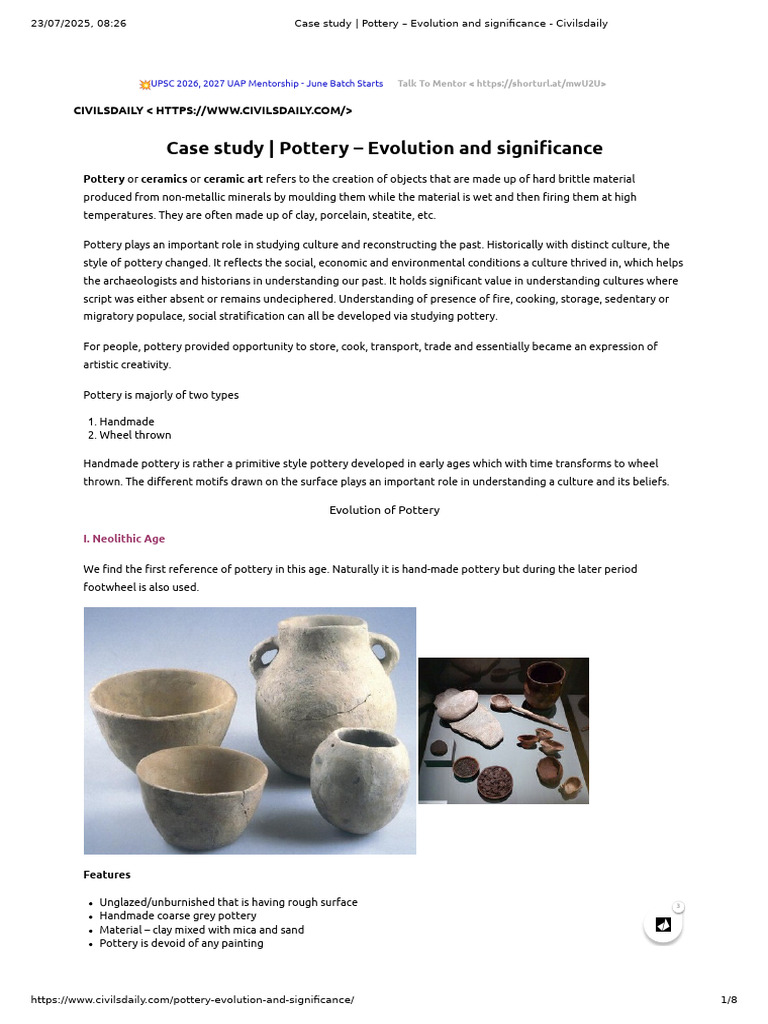 Case Study - Pottery - Evolution and Significance - Civilsdaily | PDF ...