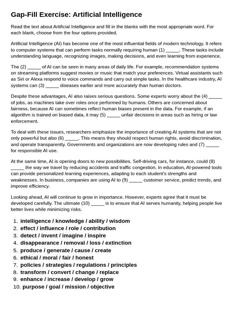 Gap-Fill Exercise Artificial Intelligence | PDF | Artificial ...