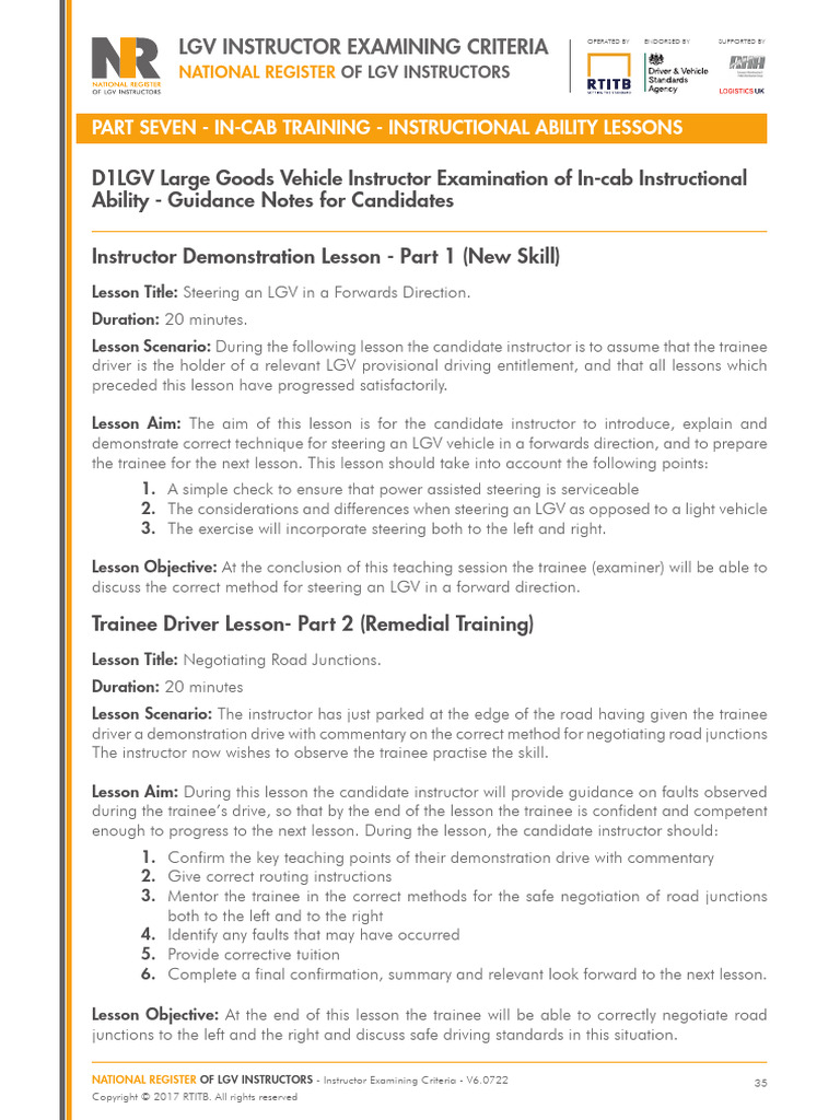 LGV Instructor Exam Criteria Guide | PDF | Driving | Attention