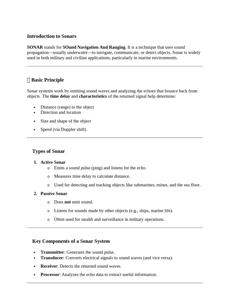 Types and Uses of Sonar Systems | PDF