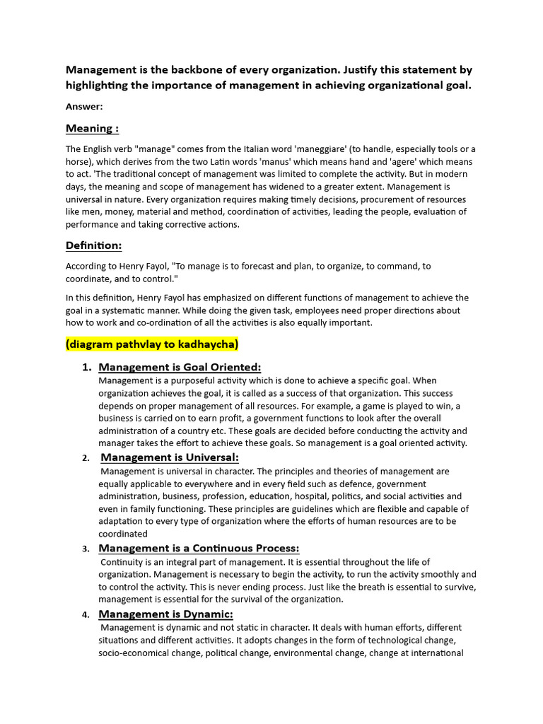 Management Is The Backbone of Every Organization | PDF | Goal ...