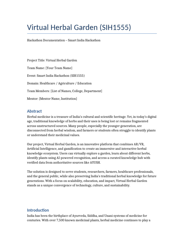 Virtual Herbal Garden Hackathon Documentation | PDF | Augmented Reality | Virtual Reality