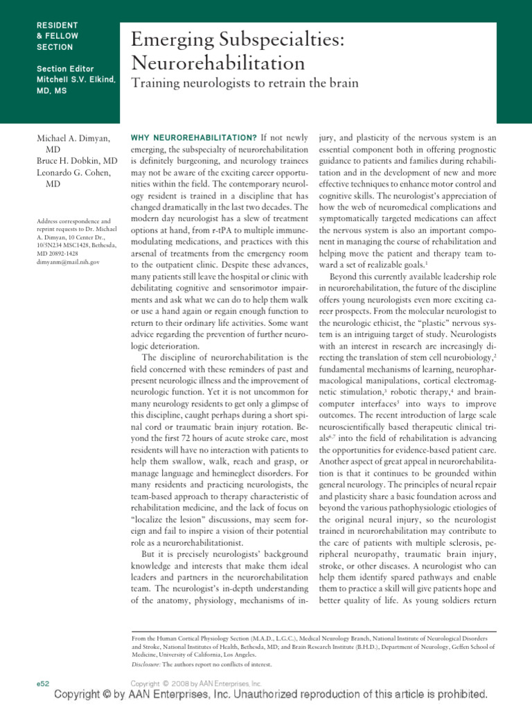 Emerging Subspecialties - Neurorehabilitation | PDF | Neurology ...