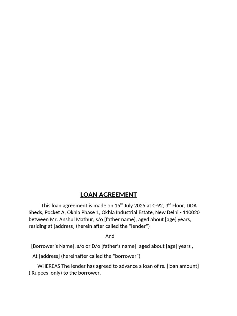 Loan Agreement Template for Borrowers | PDF