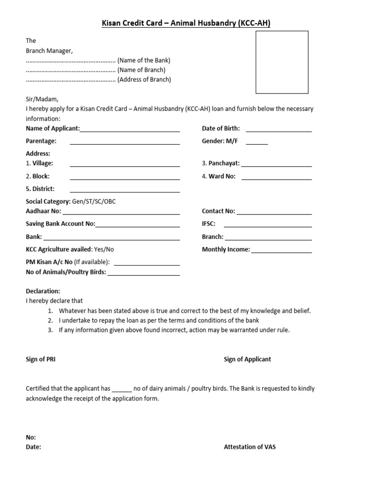 Kisan Credit Card Application for Animal Husbandry | PDF