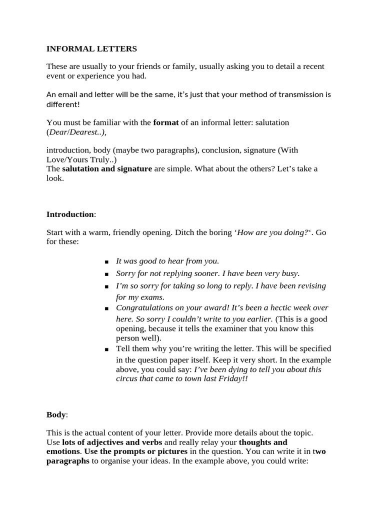 Writing Informal Letters Guide | PDF