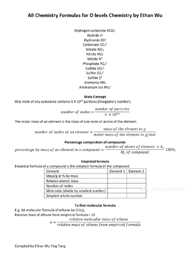Cmabridge Chemistry Formulas | PDF