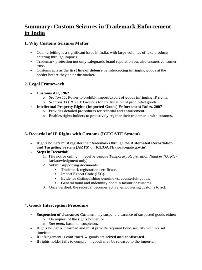Summary - Custom Seizures | PDF | Trademark | Customs