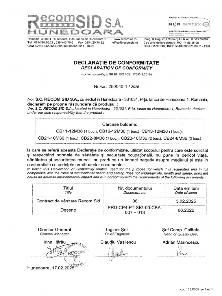 Document Calitate Buloane - Model | PDF