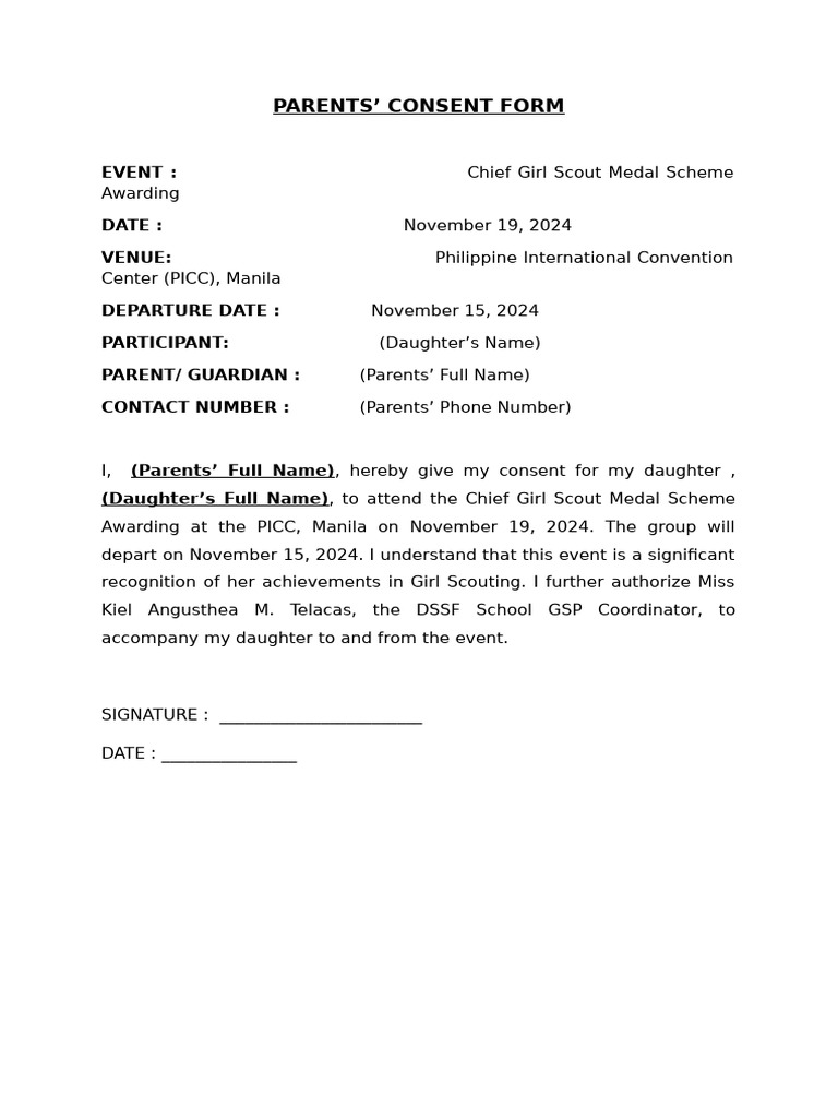 Girl Scout Parent Consent Form | PDF