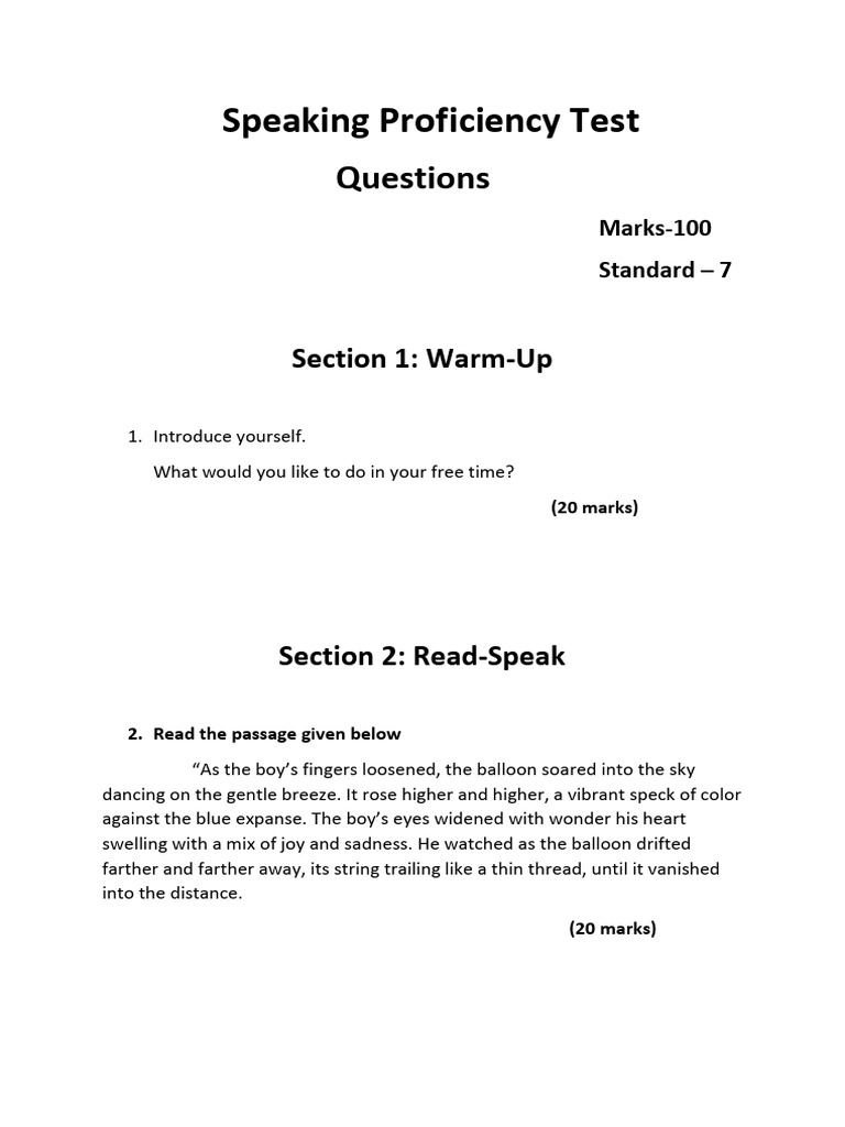 Speaking Proficiency Original Questions 11 | PDF