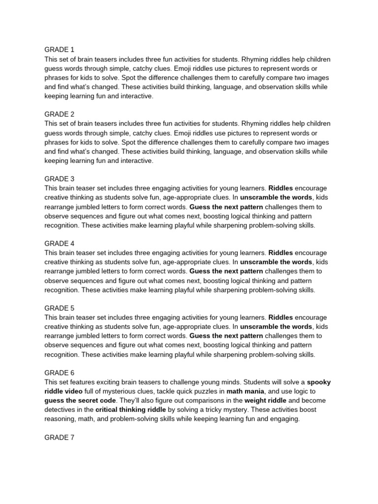 Brain Teaser Descriptions | PDF | Critical Thinking | Thought