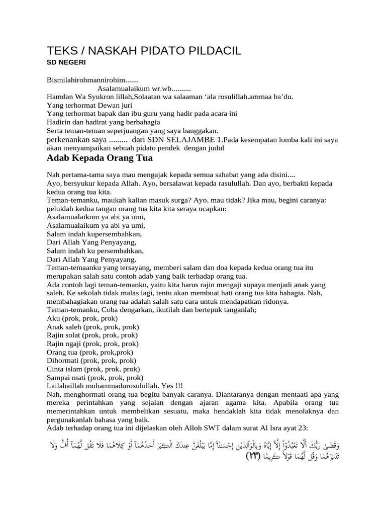 Teks Naskah Pidato Pildacil | PDF
