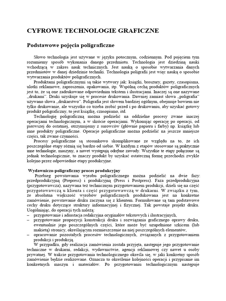 Cyfrowe Technologie Poligraficzne Podst - Pojęcia | PDF