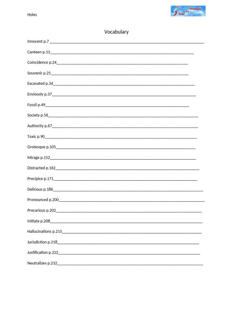 Holes Vocabulary | PDF