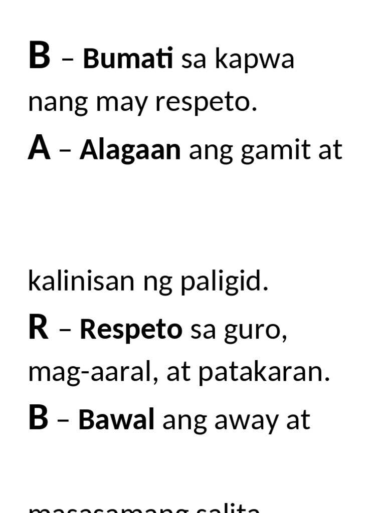Bumati Alagaan: - Sa Kapwa Nang May Respeto. - Ang Gamit at | PDF