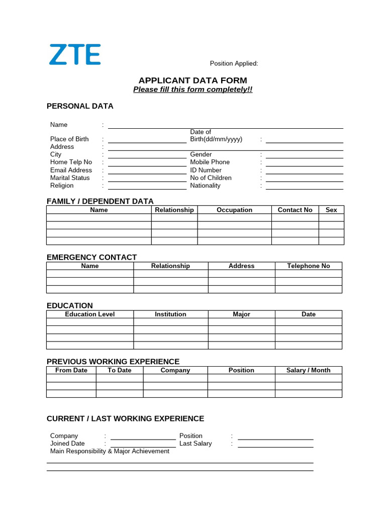 Applicant Data Form - Iskandar | PDF | Salary