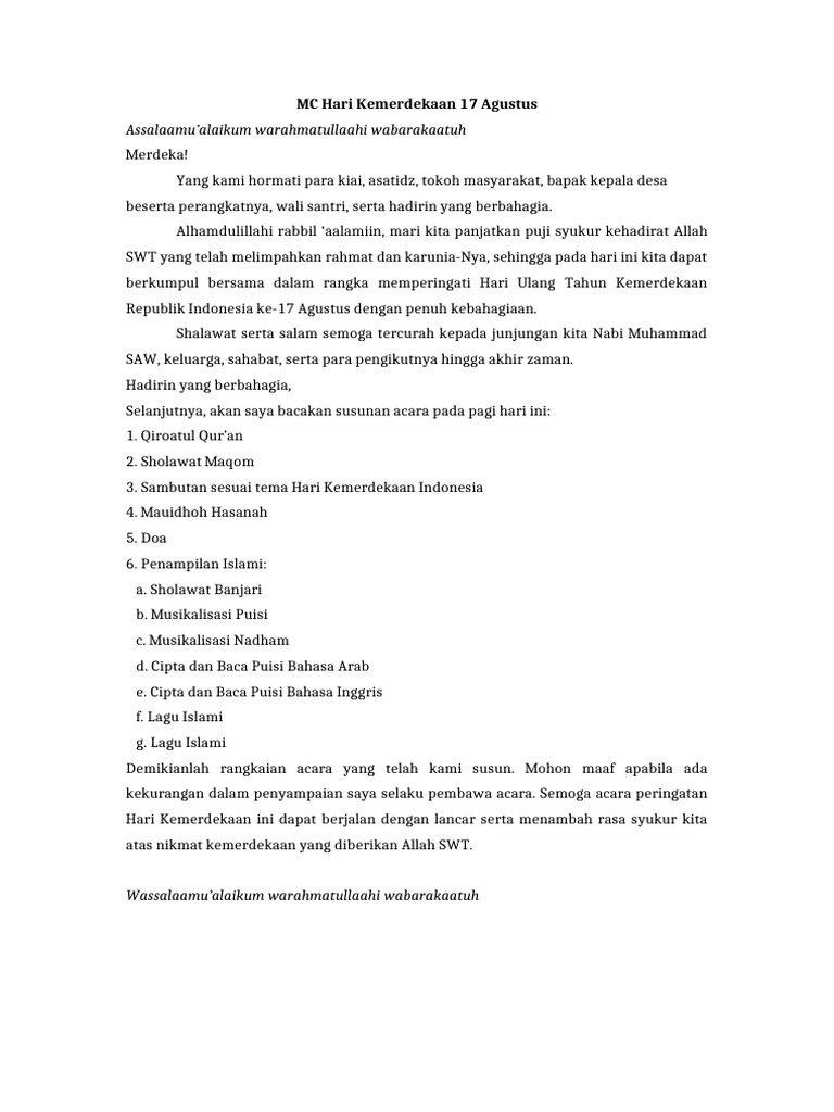 MC Hari Kemerdekaan 17 Agustus | PDF