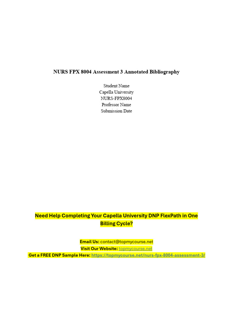 NURS FPX 8004 Assessment 3 Annotated Bibliography - Capella DNP | PDF | Pain Management | Addiction
