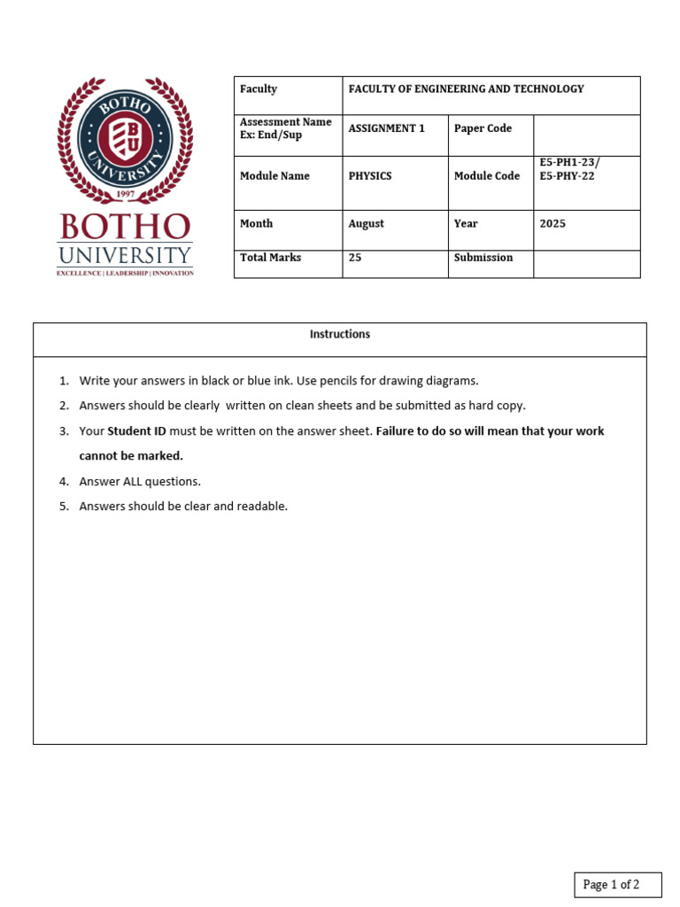 Assignment 1 For Physics Pdf Pendulum Force