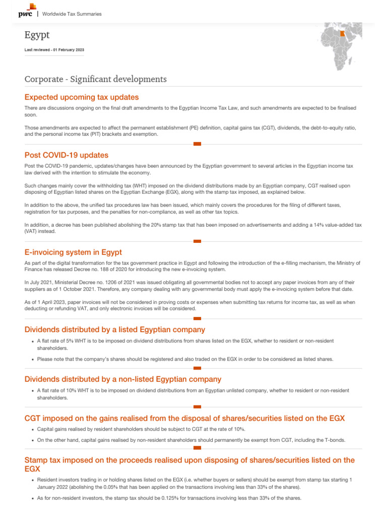 Egypt Corporate Tax Summary | PDF | Capital Gains Tax | Taxes