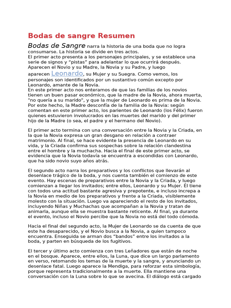 Resumen de Bodas de Sangre | PDF | Infidelidad | Masculinidad