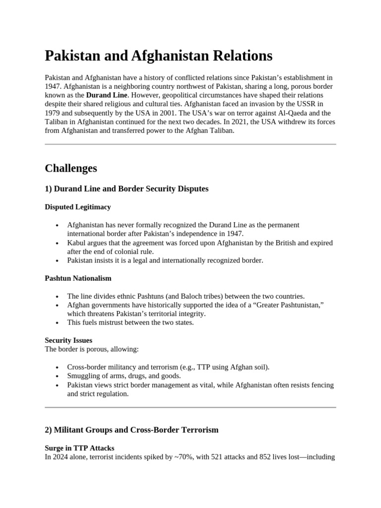 Pakistan-Afghanistan Relations Overview | PDF | Afghanistan–Pakistan ...